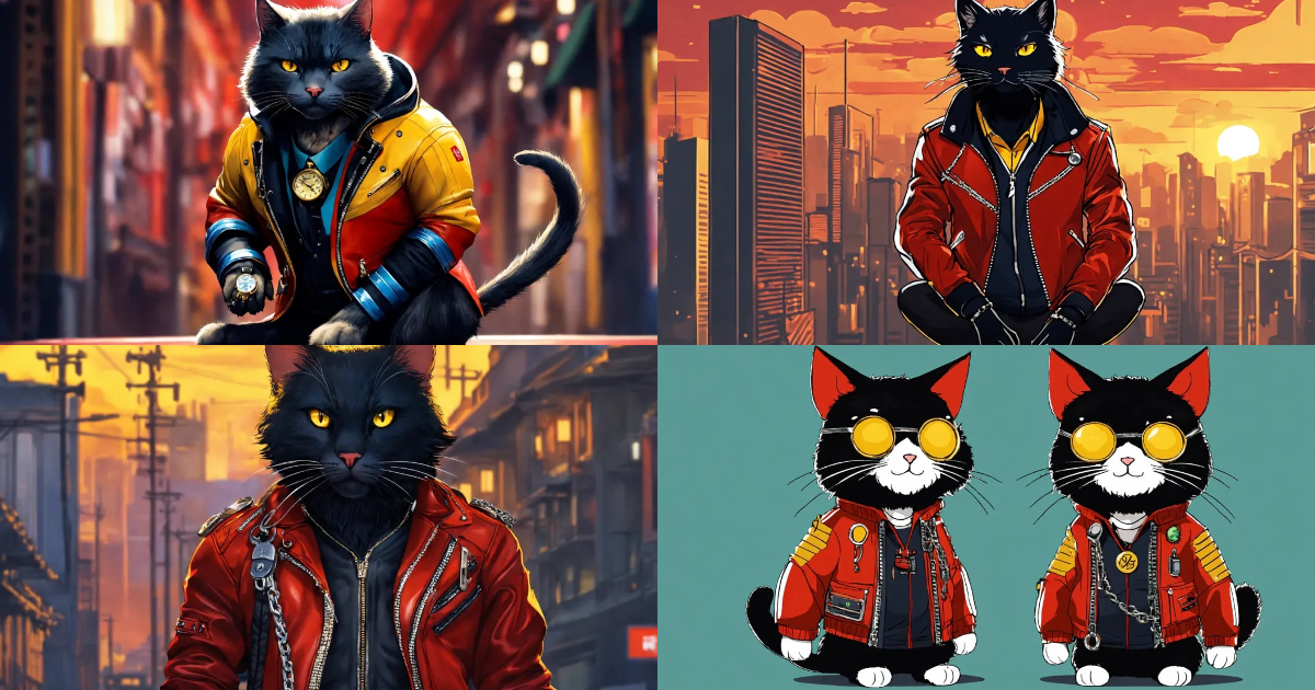 Lexica - Create an image of an urban cat. This cat has sleek black fur ...