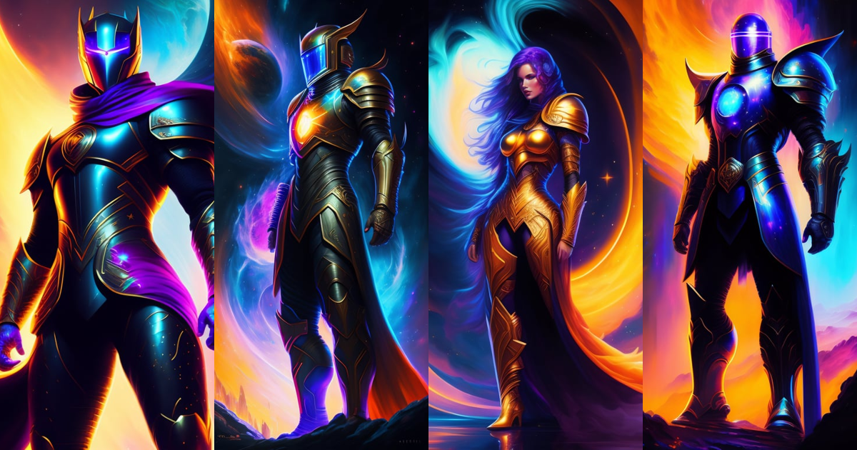 Lexica - Cosmic entity painting; cyberpunk, full body, knight, armor ...