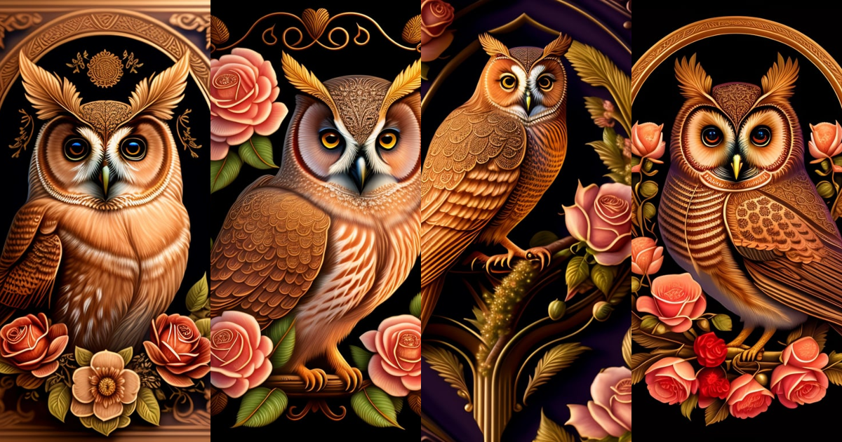 Lexica - Abyssinian owl with classical floral elements emanating from ...