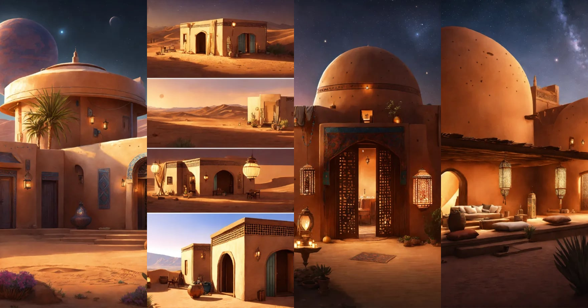 Lexica - Concept art of a large desert home, star wars, jakku, desert ...