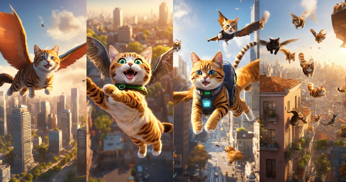 Lexica - Smiling cats flying over the city, highly detailed, concept ...