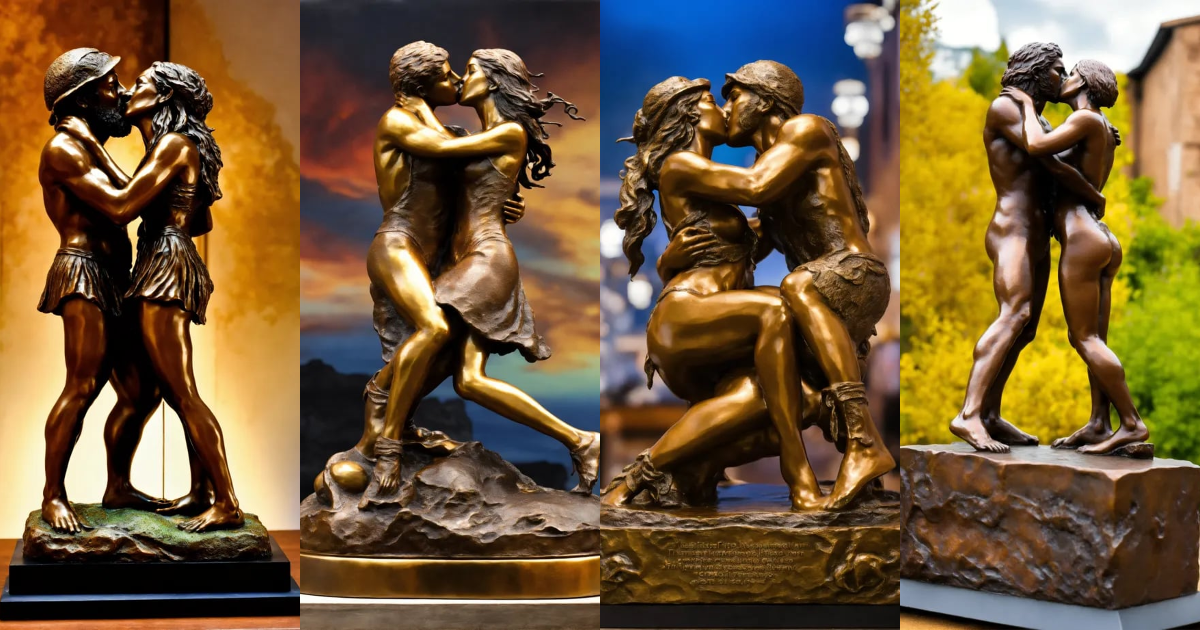Lexica - A bronze sculpture of a couple prehistoric kissing and ...