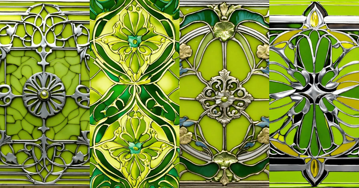 Lexica - Aluminum, tiled motif, chartreuse, metallic, art nouveau