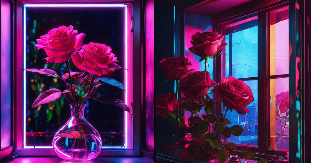 Lexica - Window realist, glass realist, flower roses, curve, cyberpunk ...