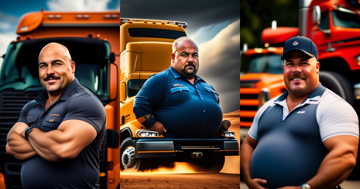 Lexica - Bald truck driver, with a big belly
