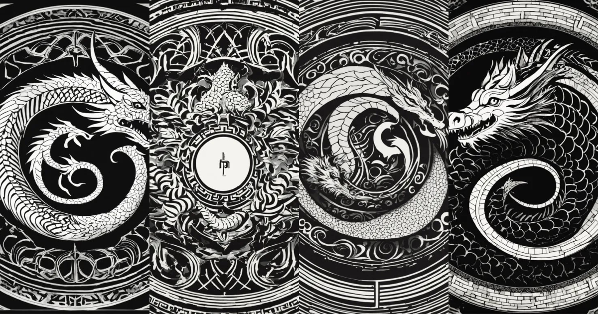 Lexica - Round geometric monochrome pattern in the form of a dragon ...