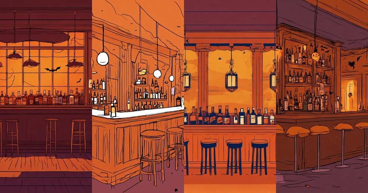 Lexica - Minimalist sketch of a haunted bar during halloween. creep ...