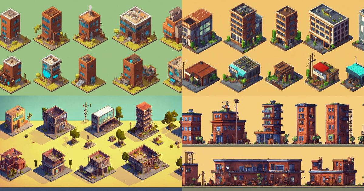 Lexica - Simple clean blocky 2d isometric pixel concept sprites of an ...
