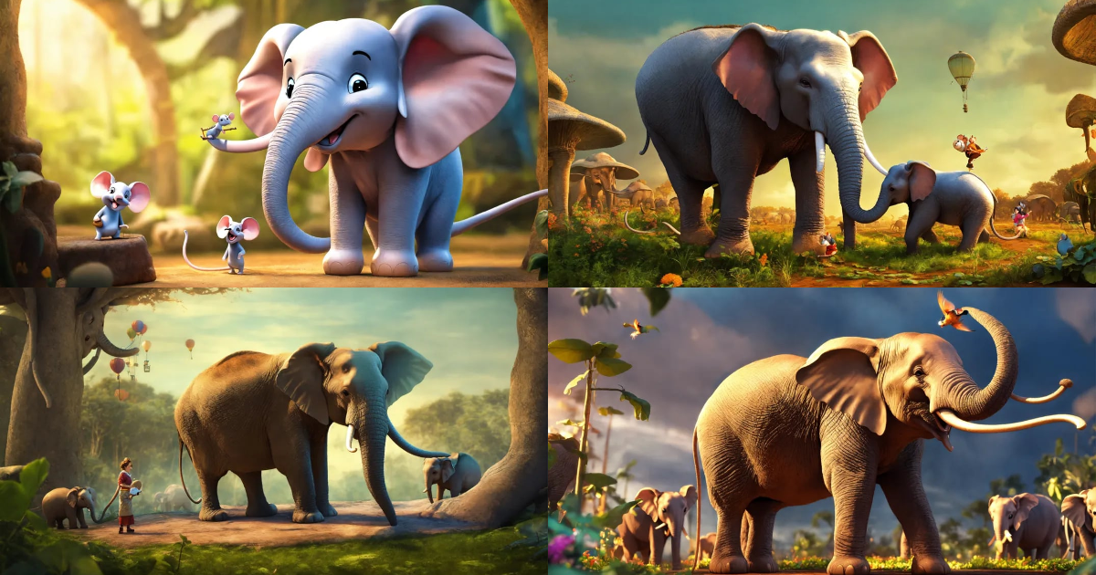 Lexica - Mouse sat on elephants trunk with fear"3D pictures, storybook ...
