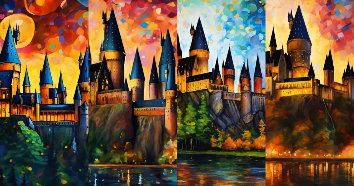 Lexica - Hogwarts Castle from Harry Potter, a colorful painting in the ...