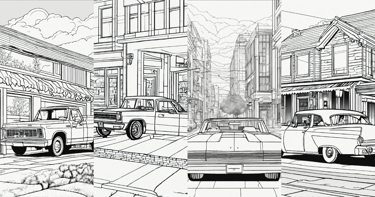 Lexica - Coloring page for adults, bold lines, dark lines, drive-thru ...