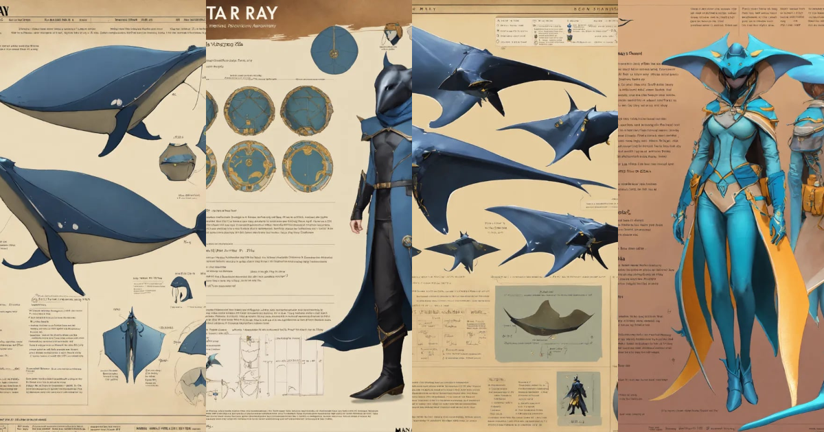 Lexica - Manta ray outfit, character sheet, character design, chart ...