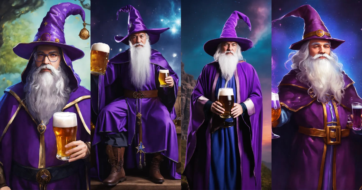 Lexica - Wizard holding a purple beer