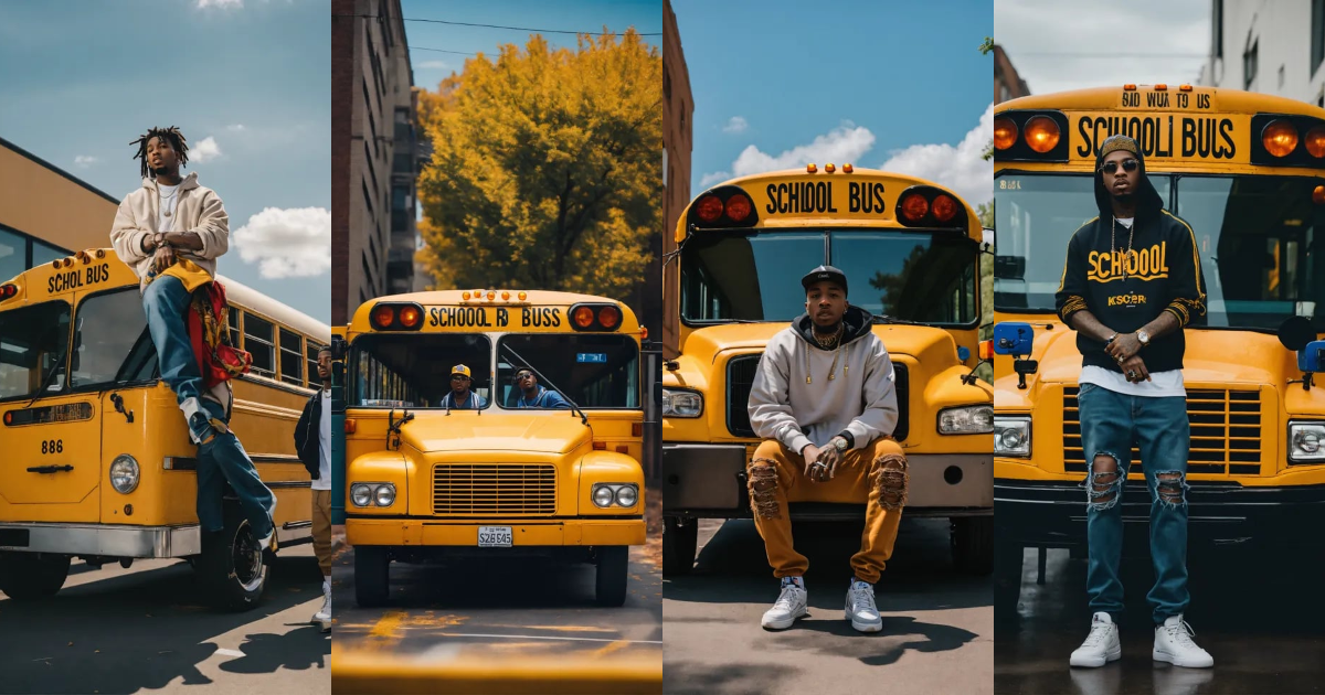 Lexica - Picture of rapper with school bus, 8k