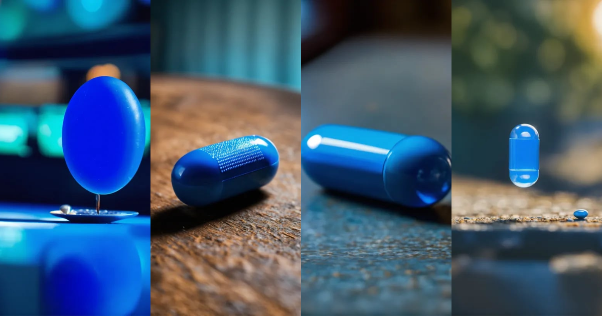 Lexica - A photo of a blue pill. The pill is in focus, and the ...