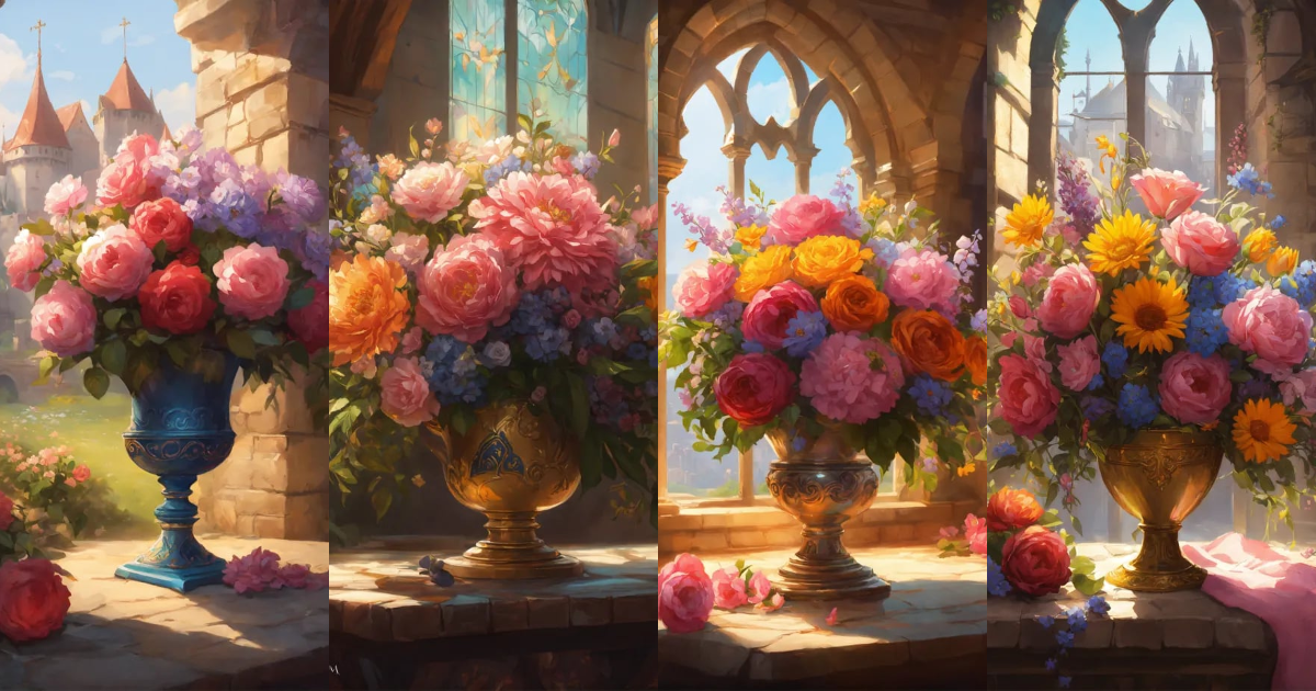 Lexica - A flower bouquet, medieval style, in the center of the image ...
