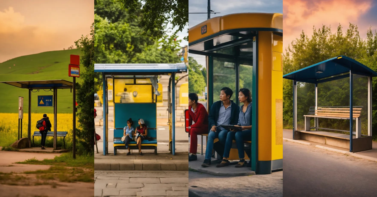 Lexica - Small bus stop whit travelers
