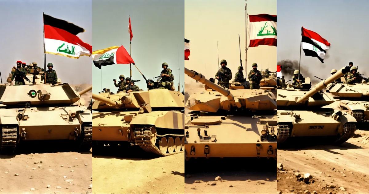 Lexica - Iraqi army tanks, the Iraqi flag, and soldiers fighting in ...