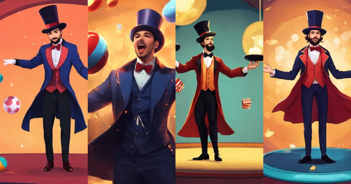 Lexica - Magician doing spectacular juggles, cute realistic style