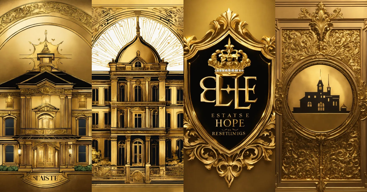 Lexica - An opulent real estate logo showcases a gold-rendered estate ...