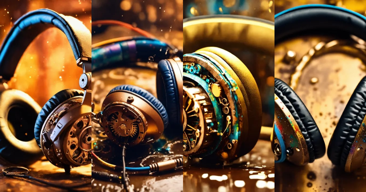 Lexica - Cyber steampunk gear theme Drip paint headset. USB-c cables ...