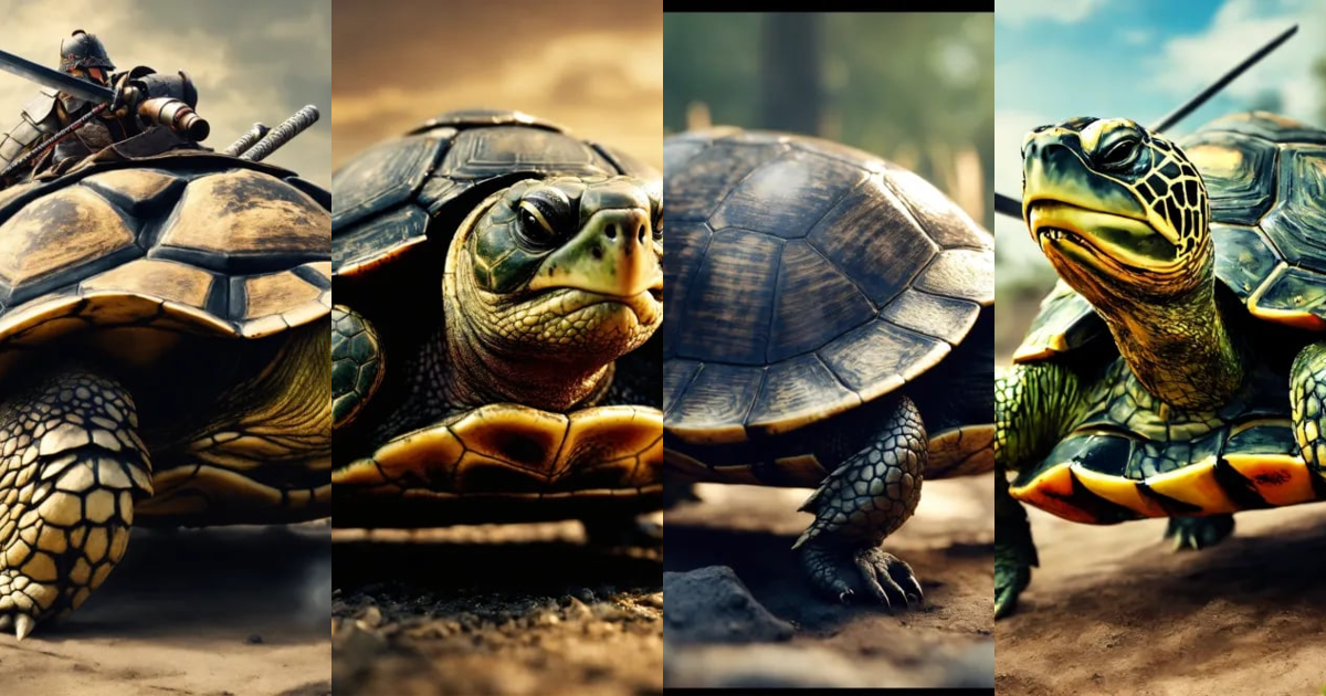 Lexica - Turtle Samurai. Battlefield. Hyper realistic.