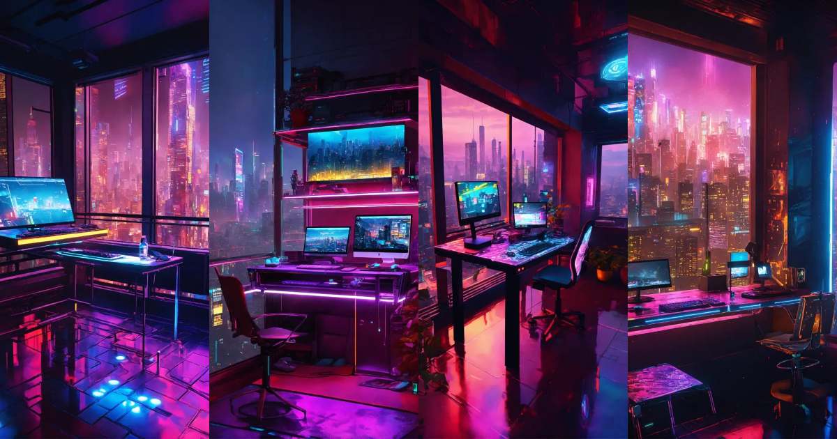 Lexica - A cyberpunk balcony at night, awash with neon reflections on ...