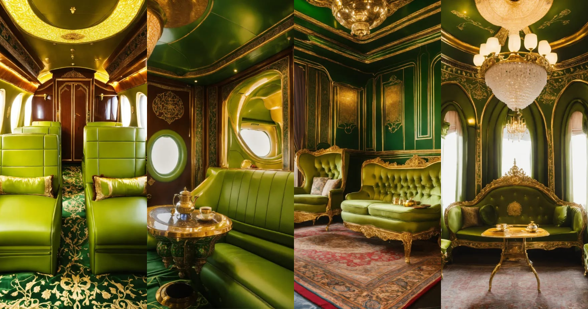 Lexica - Baroque french Saudi olive green nouveau riche style airplane ...