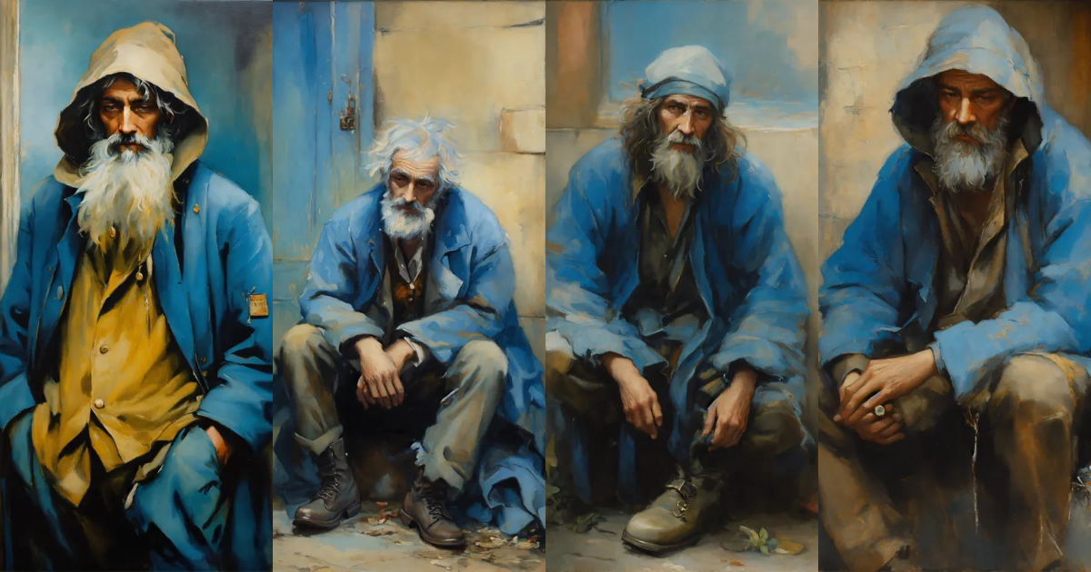 Lexica - A masterpiece oil painting of a homeless man in disheveled ...