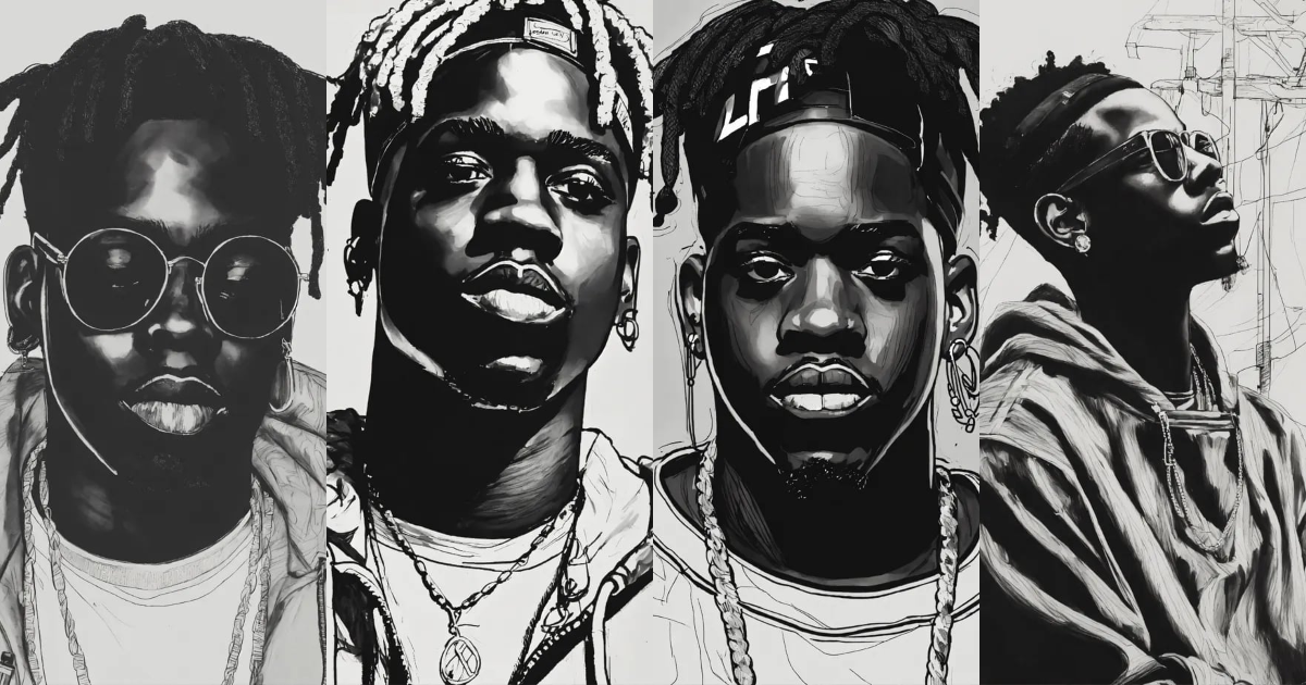 Lexica - Lil Yachty portrait, one line drawing, sketchy dirty scrathy ...