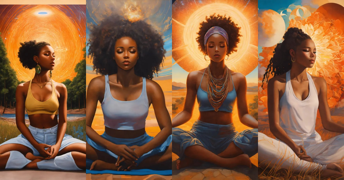 Lexica - A young melanated woman sits alone in nature, practicing ...