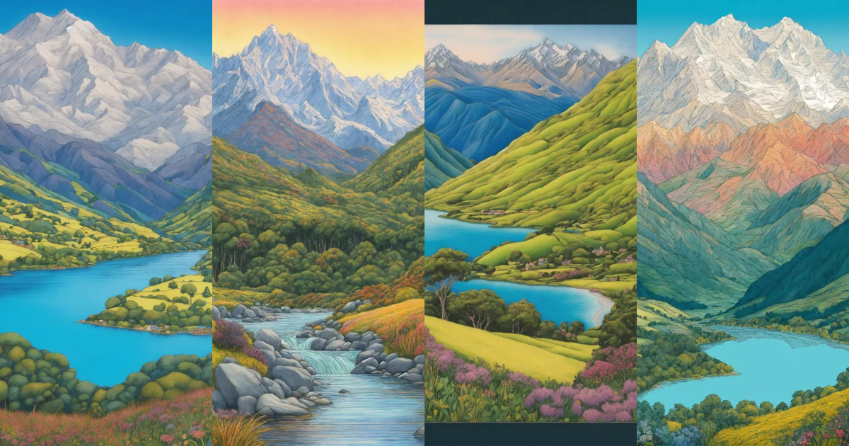 Lexica - Drawing the Southern Alps (New Zealand) in summer. Line ...