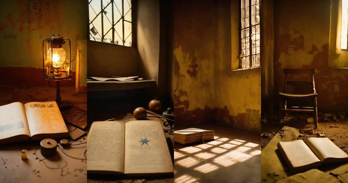 Lexica - A book on the floor of a cell, 1940s, from which symbols of ...
