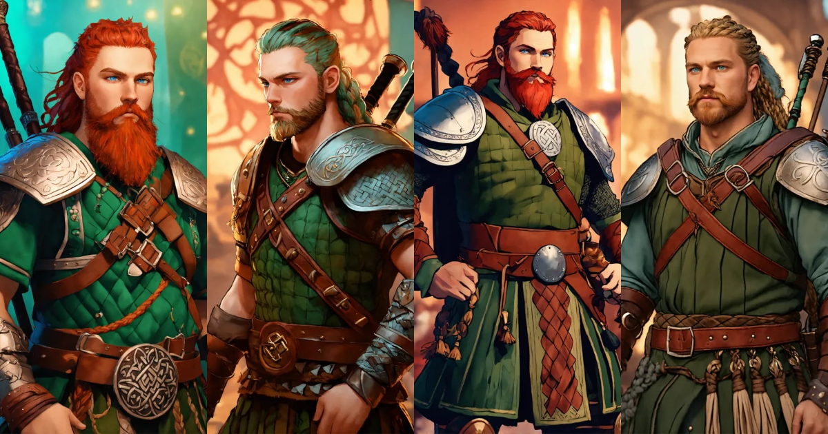 Lexica - D&D Celtic warrior with kilt and muted green armor, bagpipes ...