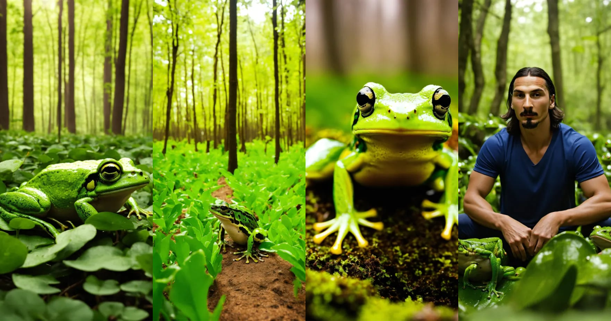 Lexica - A Forrest full of frogs which look like Zlatan ibrahimovic
