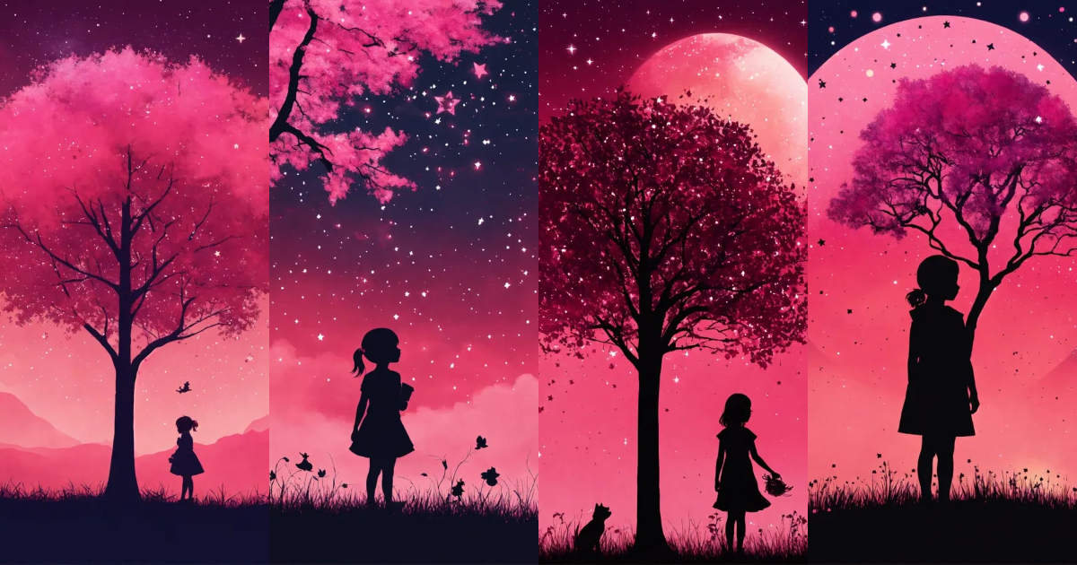 Lexica - There are decrescent and stars in the sky in shades of pink ...