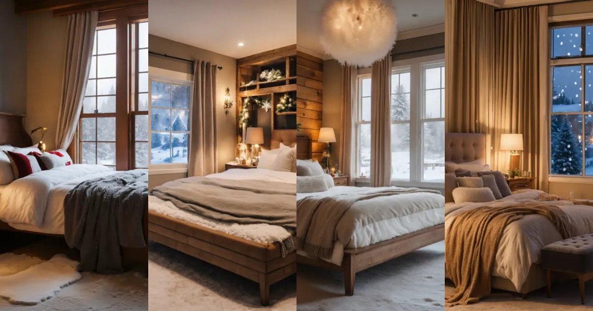 Lexica - Beautiful Christmas bedroom facing facing forward. Bed facing ...