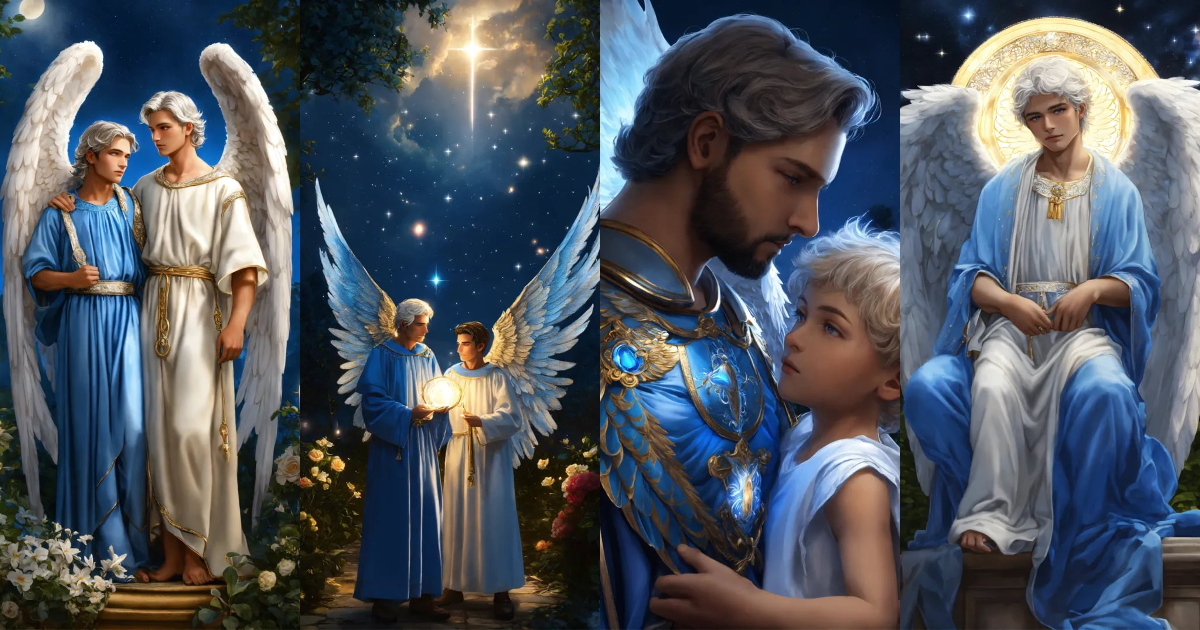 Lexica - 2 male guardian angels with detailed and luminous blue angel ...