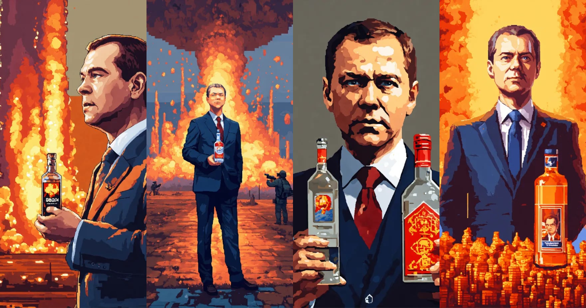 Lexica - Dmitry Medvedev with bottle of vodka in hands and nuclear ...