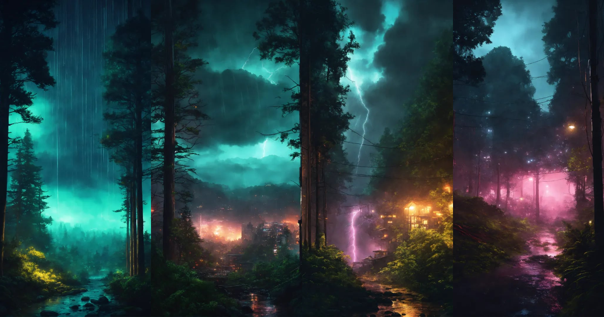 Lexica - Beautiful cozy forest with a view overlooking a cyberpunk ...