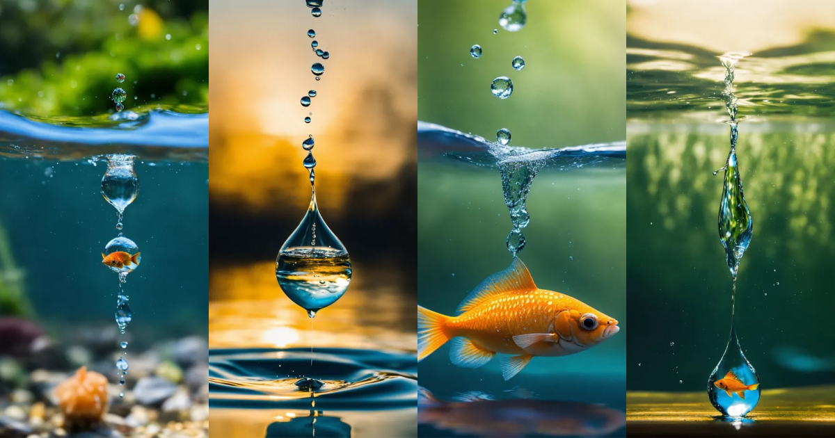 Lexica - The water drop falls below the water surface, it morphs into a ...