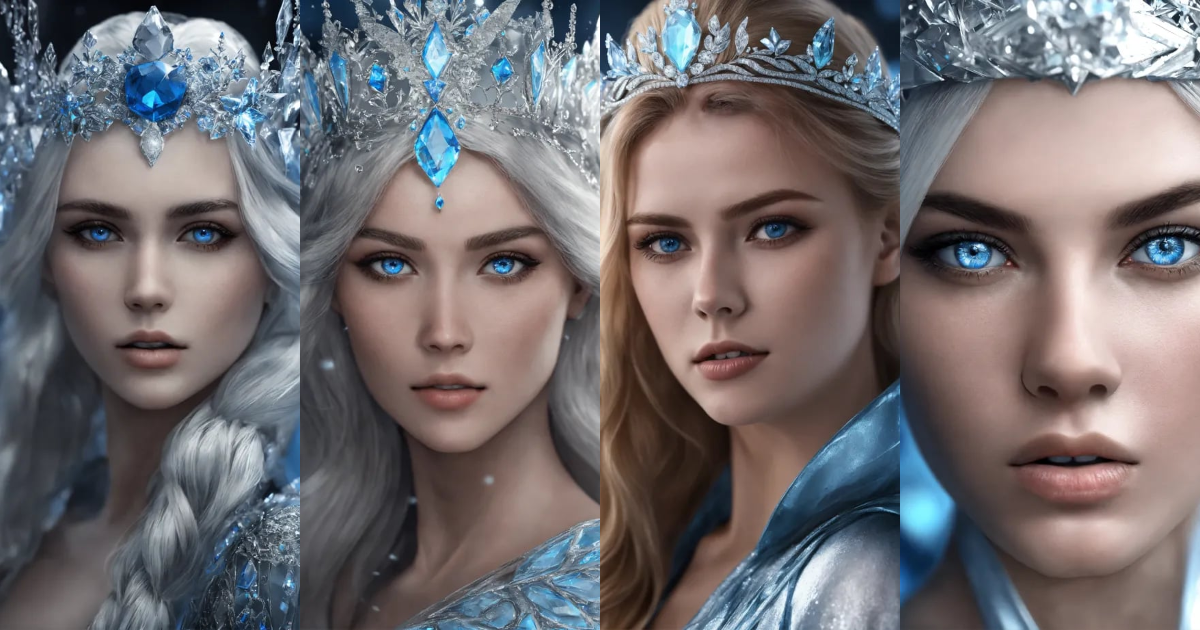 Lexica - Photorealistic, blackandwhite, ice queen, blue eyes, close up ...