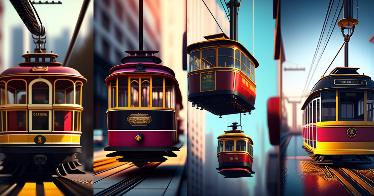 Lexica - Hanging cable car in a city, 4K, octane render
