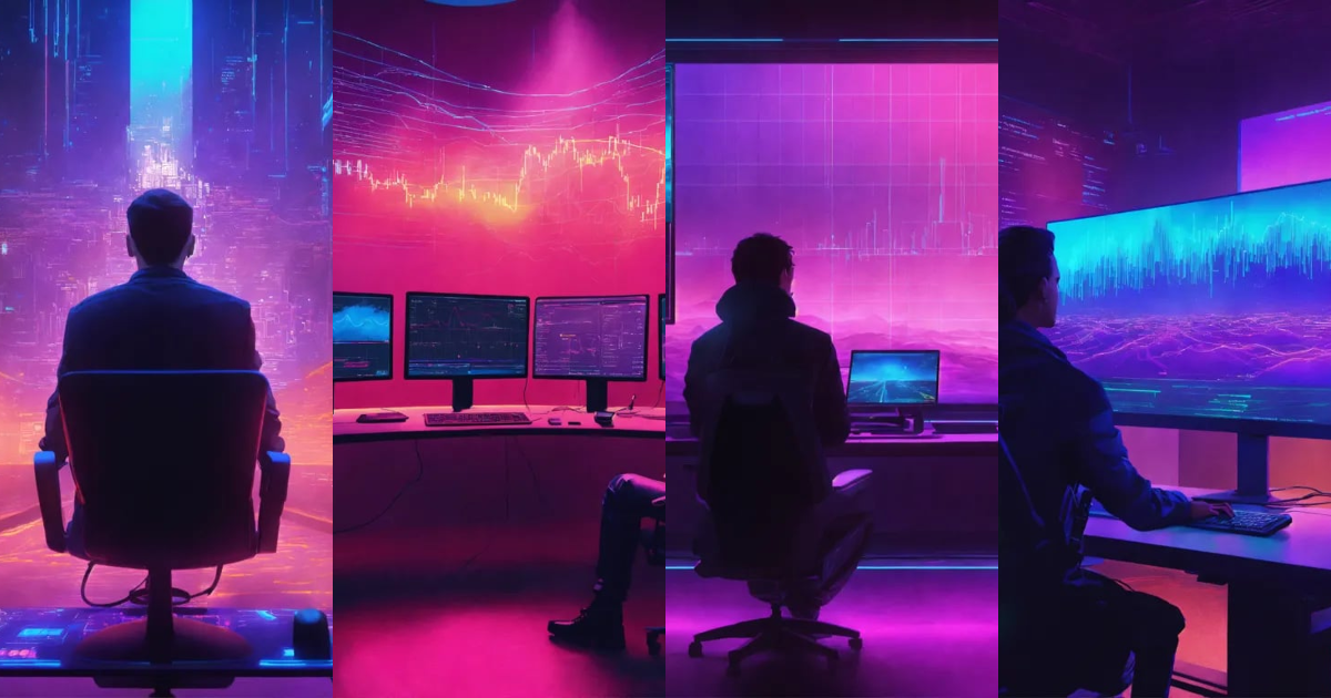 Lexica - Back view of a futuristic chart on a computer, RSi trading ...