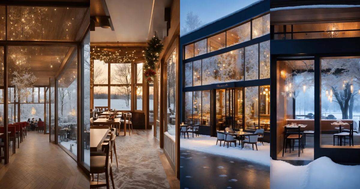 Lexica - Restaurant entrance in winter, blend of winter charm and cozy ...