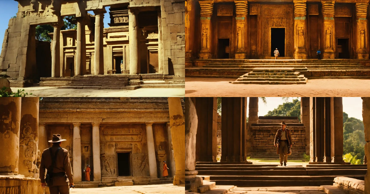 Lexica - Indiana Jones exploring an ancient temple.