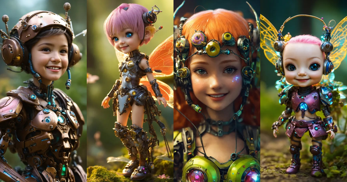 Lexica - Miniature fairy cyborg, smiling, playful