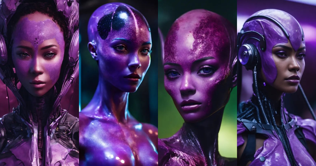 Lexica - Purple skin human looking alien female,