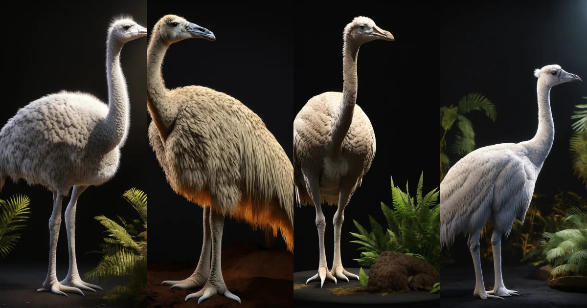 Lexica - New zealand white moa extinct on black background 3d photo ...