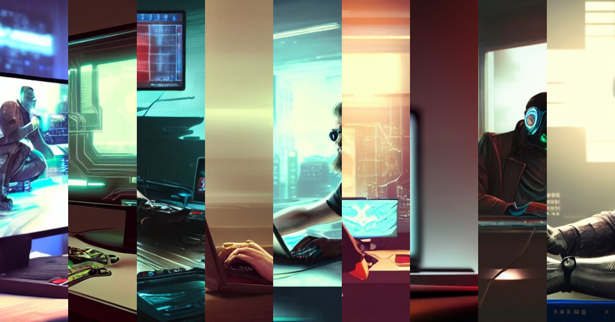 Lexica - Realistic man using laptop in gaming room, artstation trends, cyberpunk concept art ...